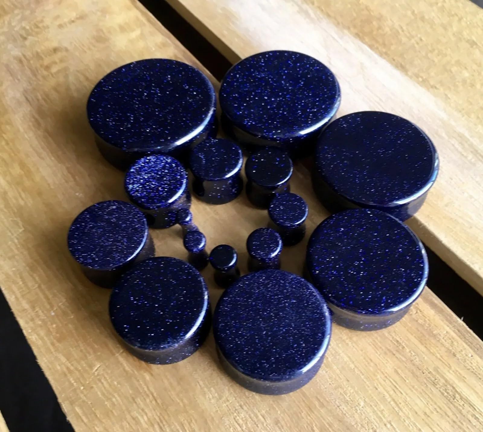 Lobal Domination PAIR of Blue Midnight Goldstone Stone Plugs Sandstone Gauges - up to 38mm available! (1&1/2" (38mm))