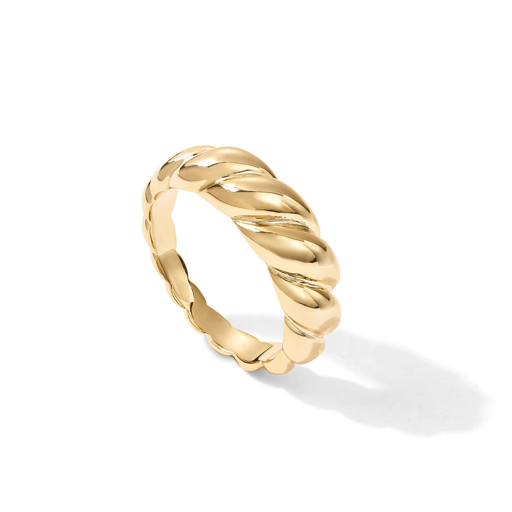PAVOI 14K Yellow Gold Plated Croissant Ring Twisted Braided Gold Plated Ring | Chunky Signet Ring | Size 8