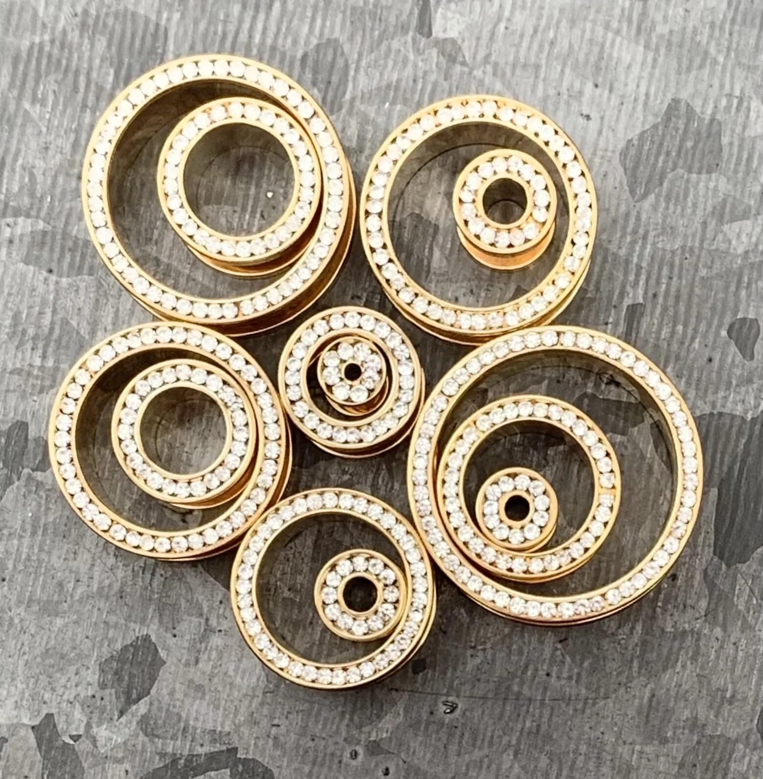 Lobal Domination PAIR of CZ Gem Rimmed Gold Ion Plated Tunnels Plugs Pierced Earlets Gauges (1" (25mm))