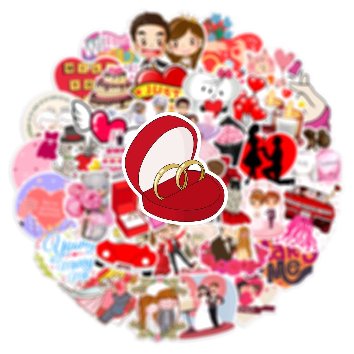 Wedding Stickers 50 Pieces Romantic Valentine's Day Stickers Proposal Stickers Laptop Water Bottle Scrapbook Guitar Greeting Cards Gift Box Waterproof Vinyl Decals