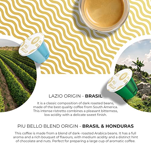 Piu Bello Coffee Pods Variety Pack - Nespresso Machine (Original) Compatible Capsules - Light Roast, Dark Roast, Chocolate, Nuts, Caramel - Rich & Balanced Taste, Kosher (6 Flavor Multipack 60 Count)
