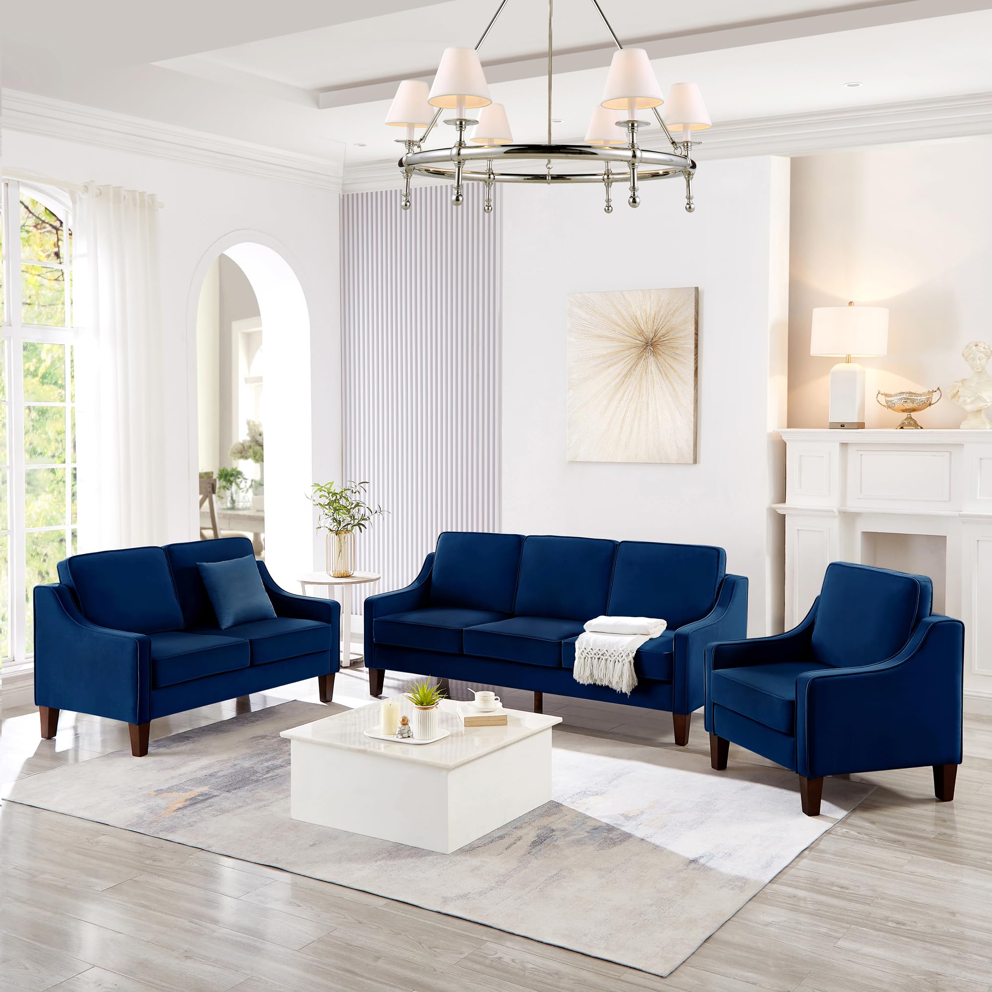 VZE Elegant Navy Loveseat Sofa with Wooden Legs - Modern Design for Living Room, Cozy Armrest, Easy Assembly