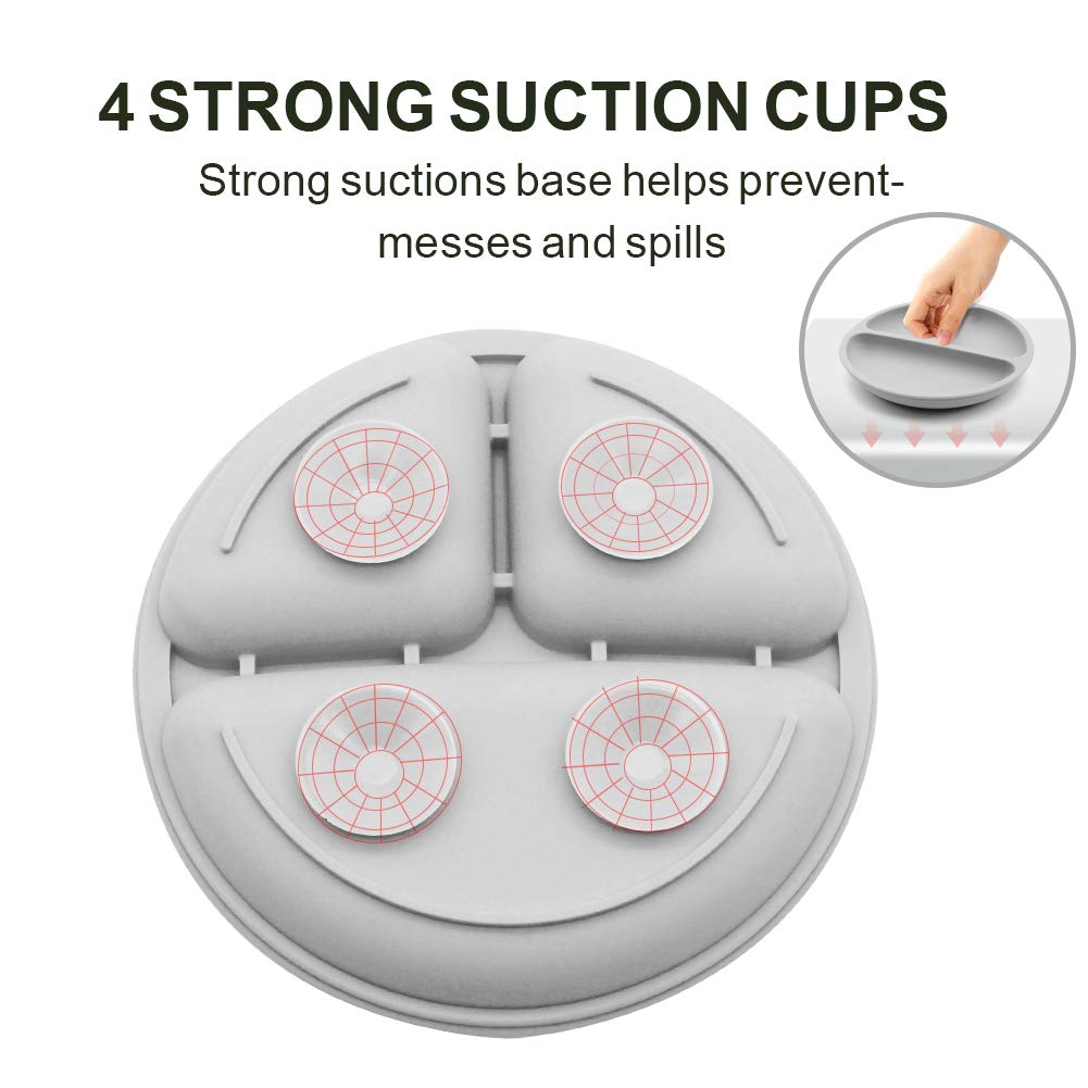 Wee me Suction Plates for Babies & Toddlers - Silicone Plates with Lids and Spoon Fork For Baby, Dishwasher and Microwave Oven Safe, 3 Pack (Ether, Sage & Blush)