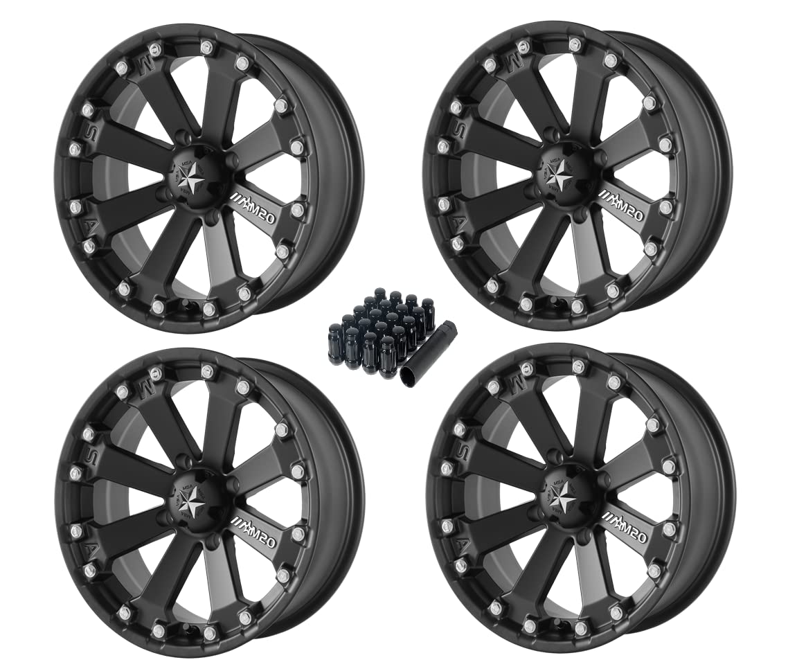 Powersports Bundle Full Set Of MSA M20 Kore 14x7 4/156 00MM Wheels, Black