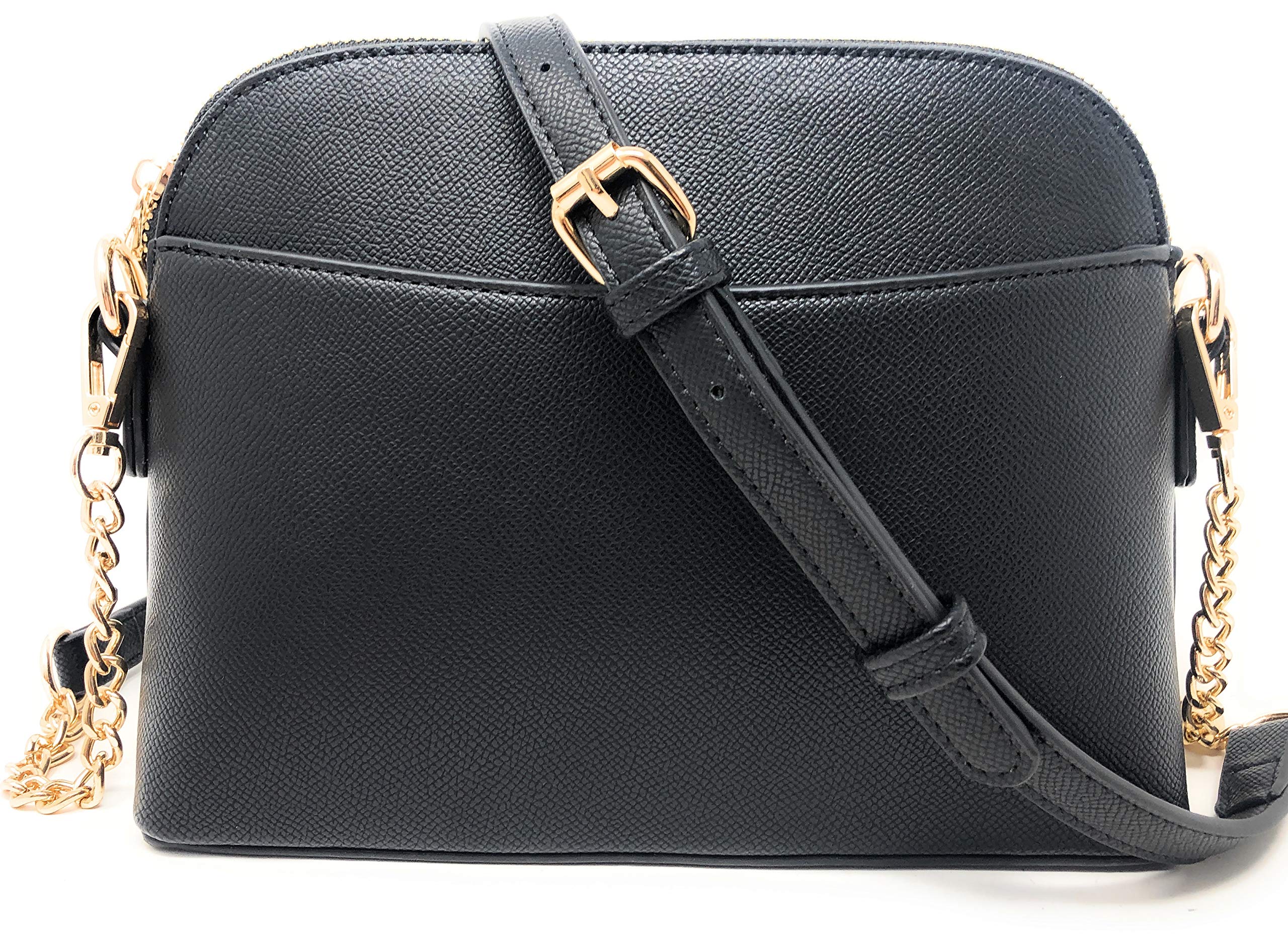 lola mae Dome Satchel Crossbody Bag for Women, Lightweight Multi Pockets Messenger Shoulder Purse Top Zipper (Black)