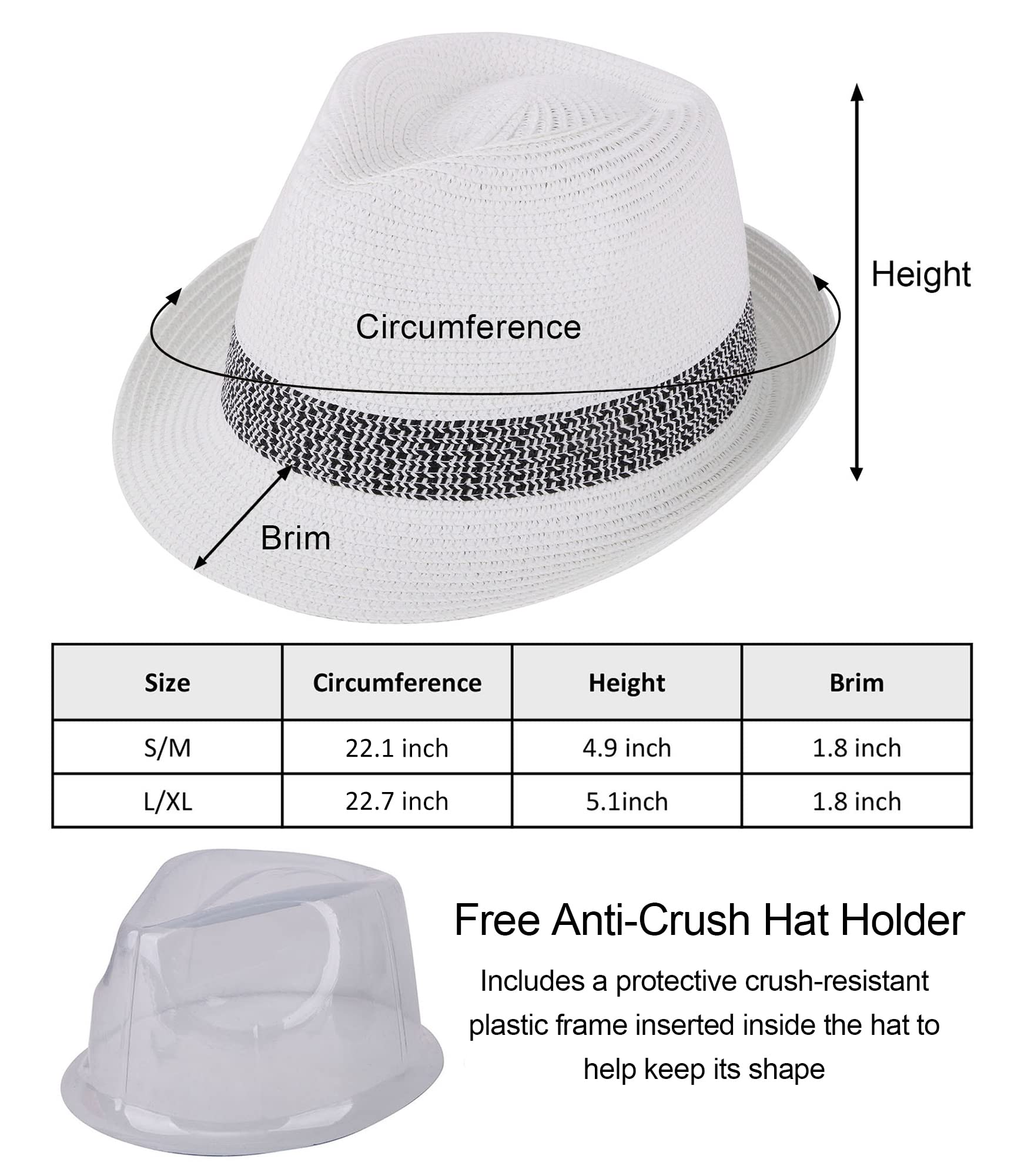 Mens Fedora Hats for Women Straw Packable Hat Women Foldable Mens Straw Sun Hat uv Protection Womens Summer Hat Stylish Straw Hat Men,White,S/M
