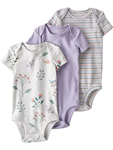 little planet by carter's unisex-baby 3-pack Short Sleeve Bodysuits made with Organic Cotton, Lilac Rain Botanical, 24 Months