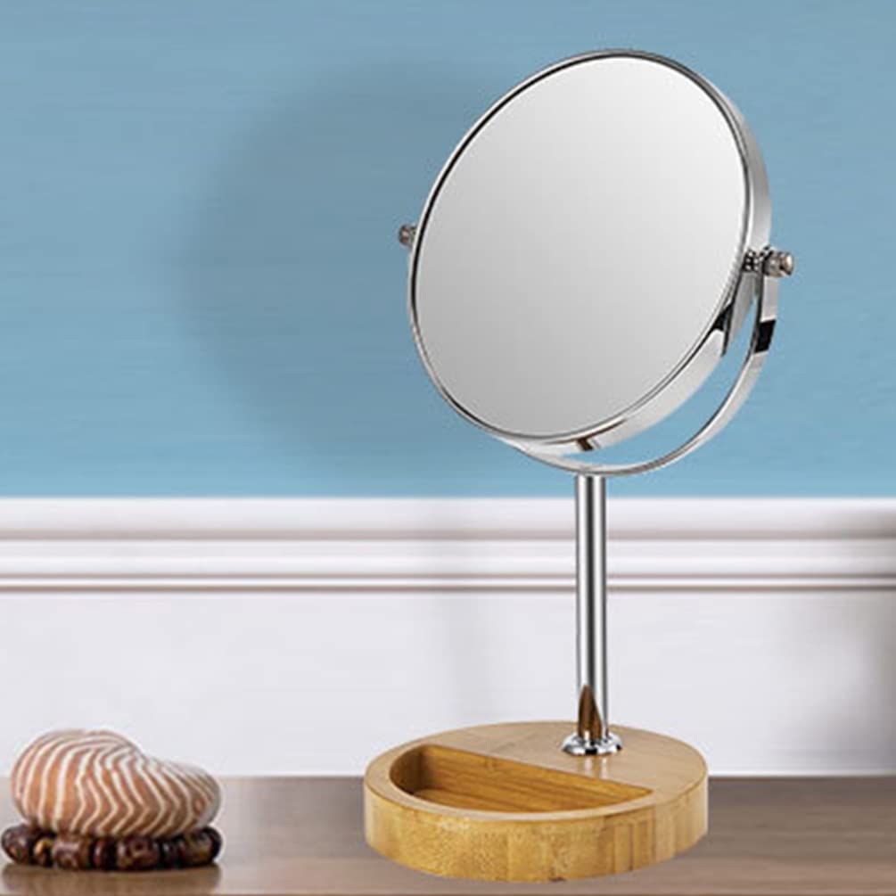 Vanity Mirror Mirrors Bamboo Makeup Double Sided Beauty Mirror with Storage Tray Wood Desktop Beauty Cosmetic Mirror for Ladies Lighted Lighted