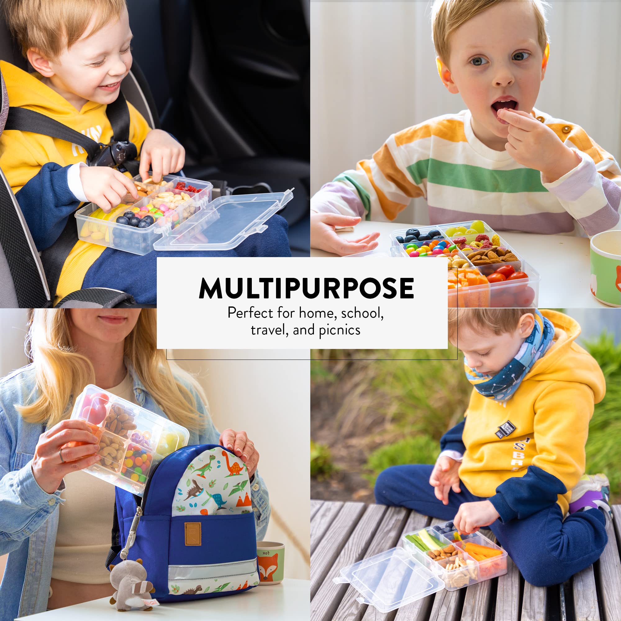 Mothercould Snack Box Set for Kids - 8 Compartments, Reusable Snack Solution with 100 Dissolvable Labels | Easy to Clean, Dishwasher Safe, BPA-Free, Food Grade, Durable and Secure Design (2 Pack)