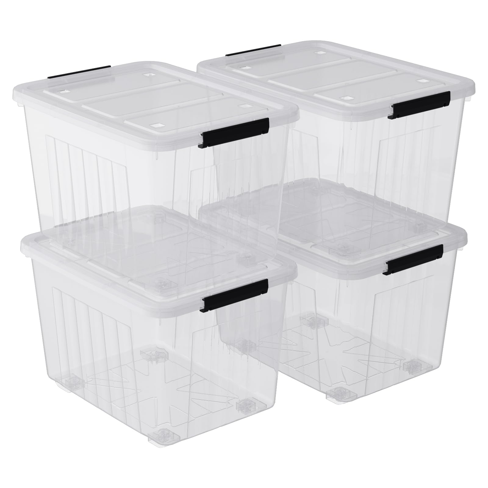 Yarebest 4-Pack 50 Quarts Clear Storage Boxes with Wheel, Large Plastic Bins with Lids