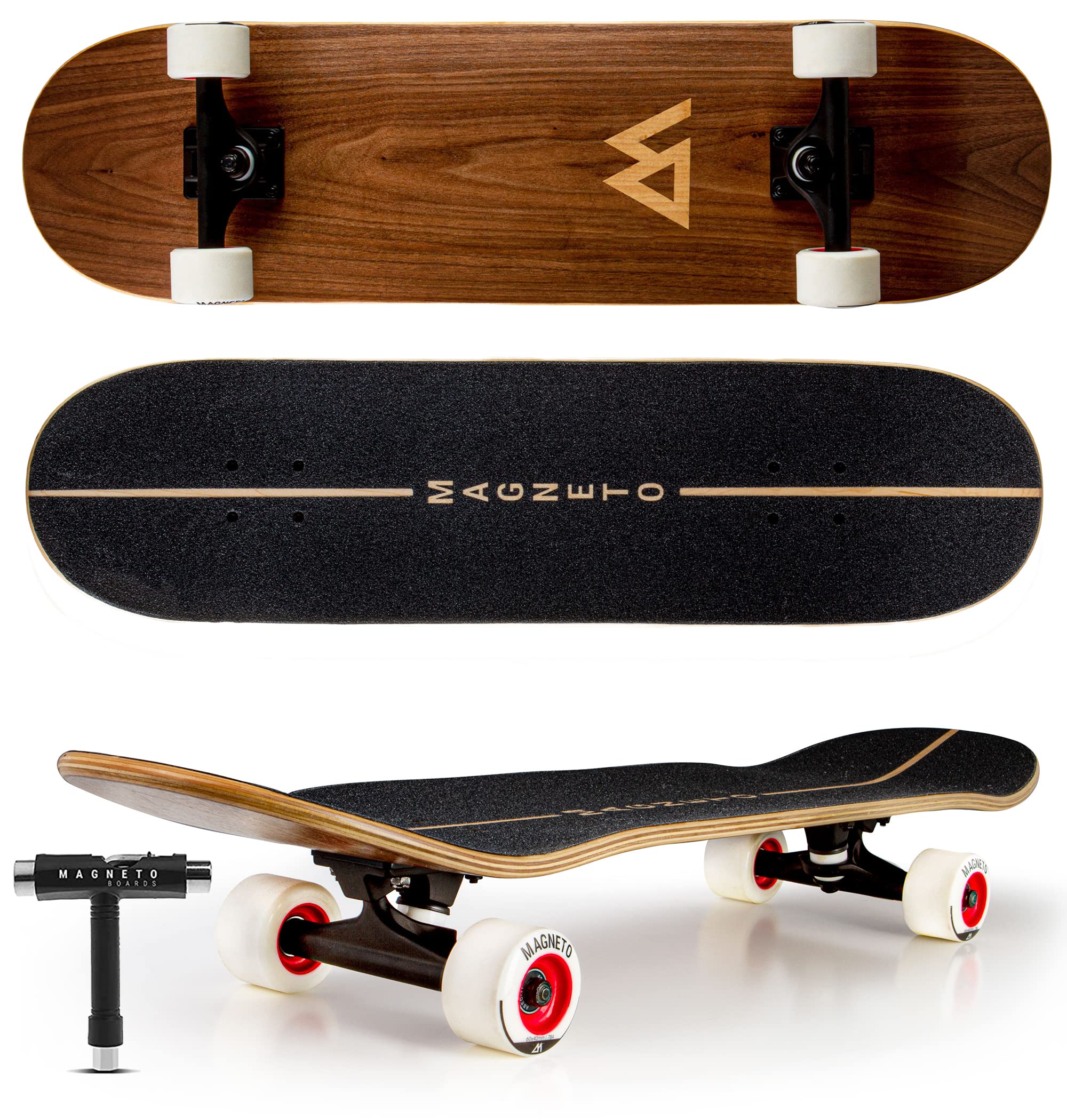 Magneto SUV Skateboards | Fully Assembled Complete 31" x 8.5" Standard Size | 7 Layer Canadian Maple Deck | Designed for All Types of Riding Kids Adults Teens Boys Girls | Free Skate Tool - Natural