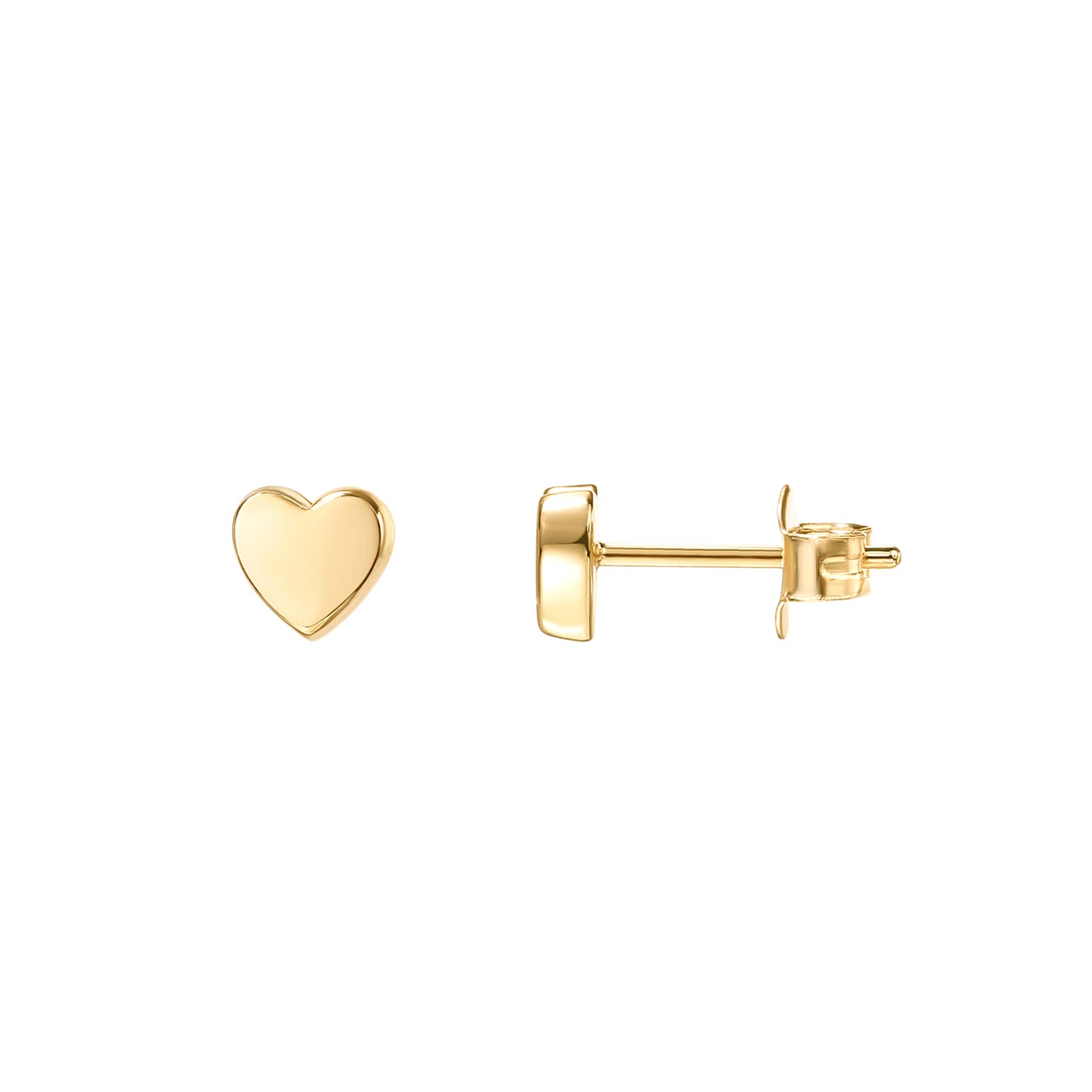 PAVOI 18K Gold Plated 925 Sterling Silver Earrings | Tiny Dot/Triangle Disc Stud Earrings | Gold Stud Earrings for Women (Heart, Yellow Vermeil)