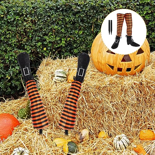 TOYANDONA Halloween Witch Legs with Stakes 1 Pair Upside Down Wicked Witch Prop Haunted House Decoration For Outdoor Garden Lawn Yard Porch Pathway Driveway Ornaments