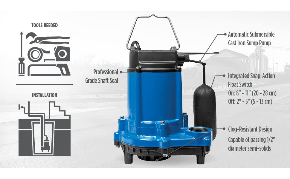 Little Giant LG-SC75SA 115 Volt, 3/4 HP, 5200 GPH Cast Iron Sump Pump with Snap Action Switch, Blue, 14942678