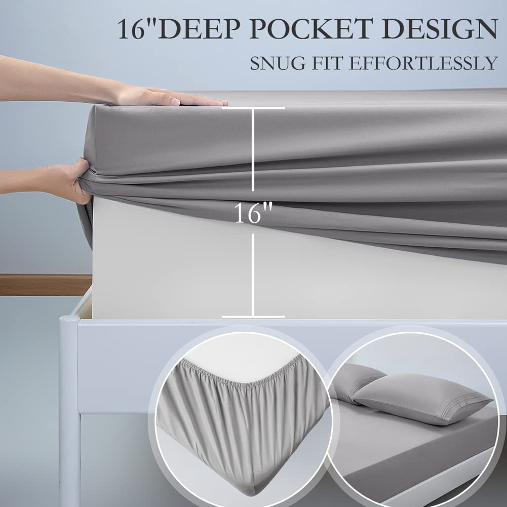 LIANLAM Queen 4 Piece Bed Sheets Set - Super Soft Brushed Microfiber 1800 Thread Count - Breathable Luxury Egyptian Sheets Deep Pocket - Wrinkle and Hypoallergenic(Queen, Grey)
