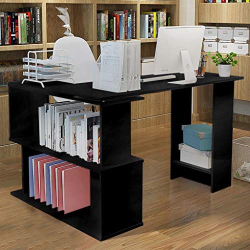 Mostbest Corner Computer Desk with Shelves Wood Compact Home Office Desk Laptop PC Table Writing Study Table Workstation Storage Drawer & Shelves (Black)