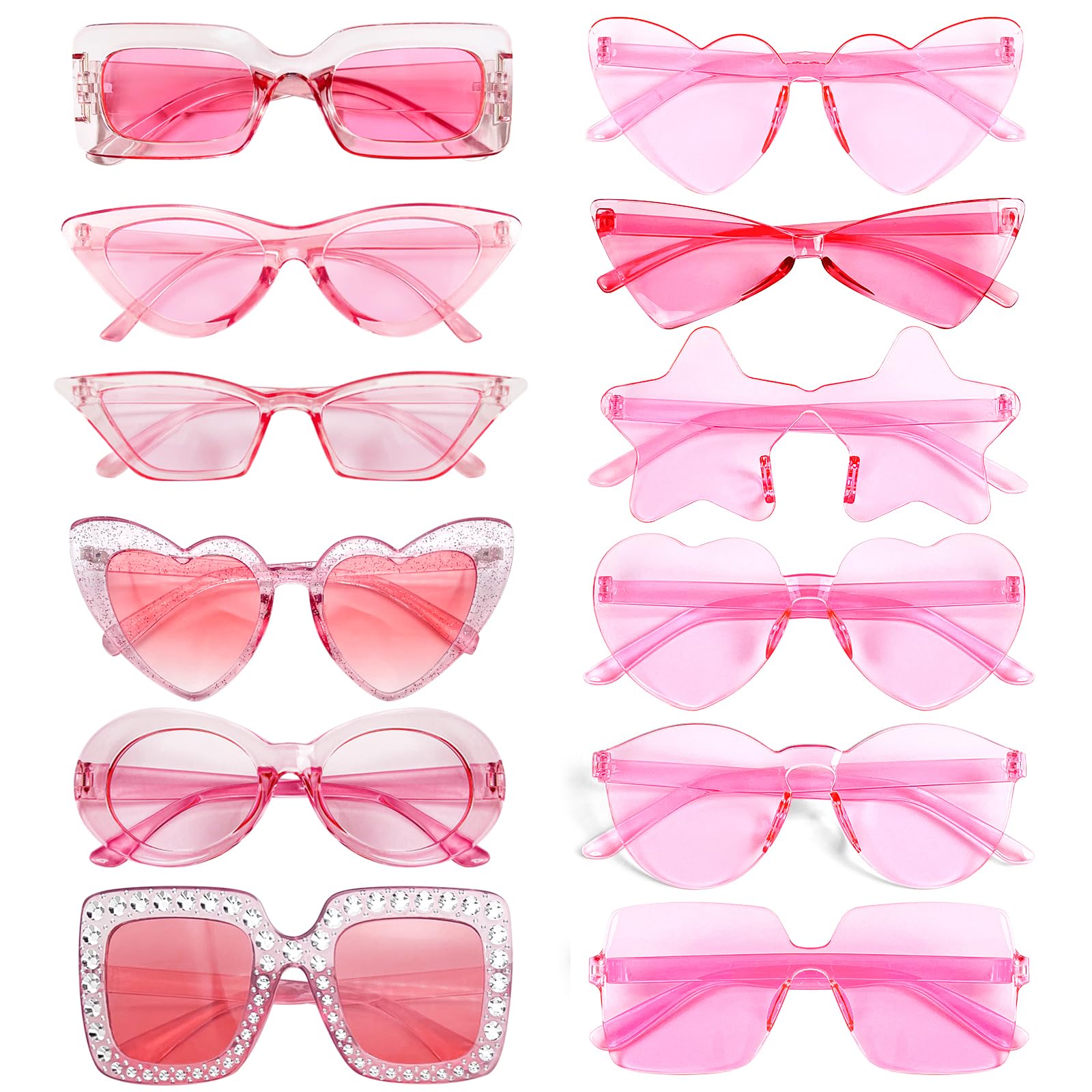 SUNOVELTIES 12 Mixed Clear Pink Style Sunglasses Retro Party Favors Bulk Classic Eyewear Costume Glasses for Women