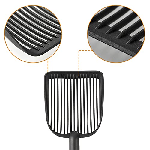 Yangbaga Newest Cat Litter Scoop with Deep Shovel, Non-Stick Coated Metal Litter Scoop with Ash Wood Handle&Hanging Design, More Efficient Litter Sifter with Better Litter Filtration (Dark Brown)