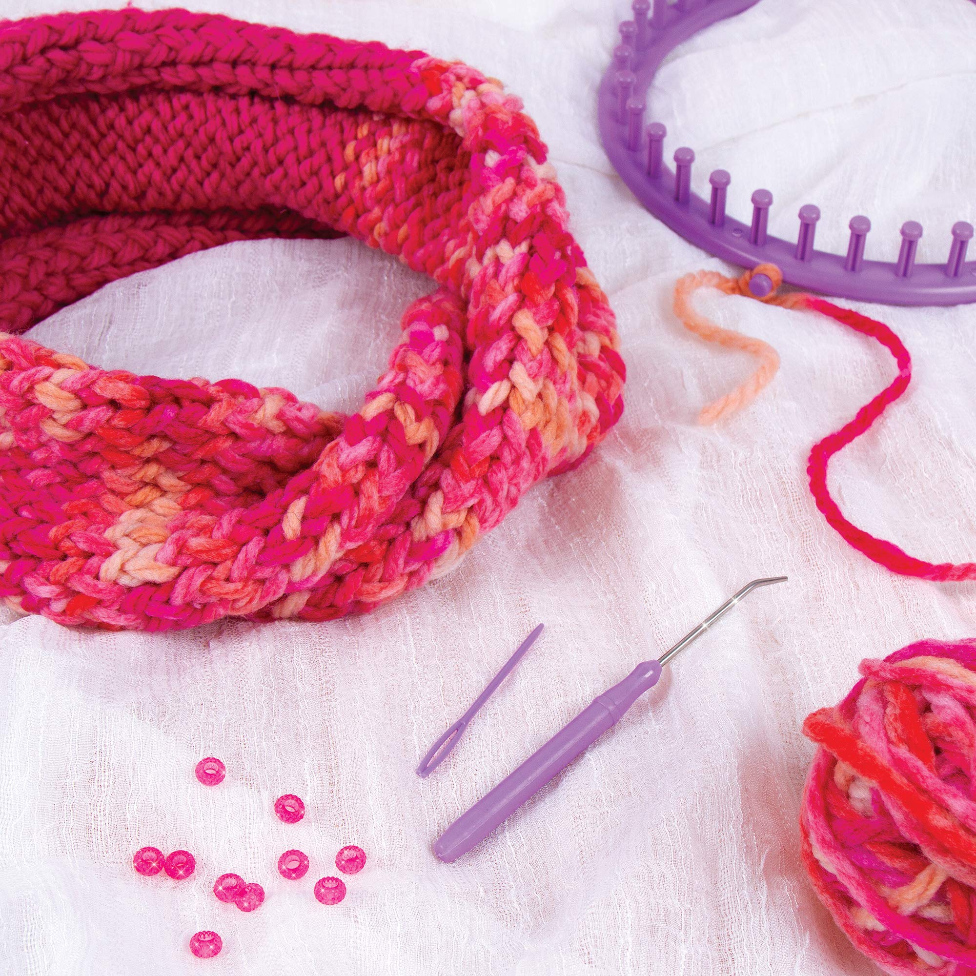 Make It Real - Beanie and Infinity Scarf Knitting Kit - Kids Crochet Kit for Beginners - Includes Loom, Crochet Hook, Plastic Yarn Needle - DIY Arts and Craft Kit Guides Kids to Crochet Beanie & Scarf