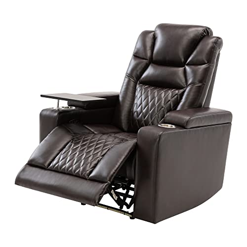 Motion Recliner with USB Charging Port and Hidden Arm Storage, Home Theater Seating with 2 Convenient Cup Holders Design and 360° Swivel Tray Table
