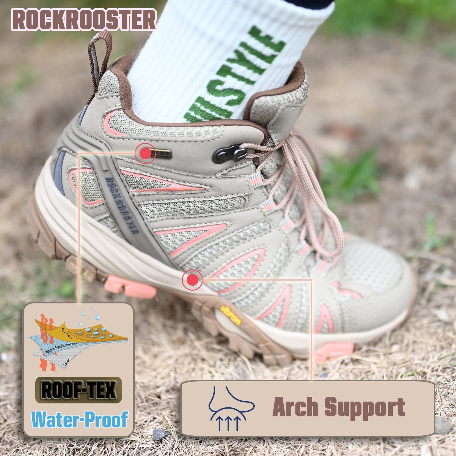 ROCKROOSTER Bedrock Women's Mid Waterproof Hiking Boots Outdoor Breathable Hiking Shoes(OT21066-10)