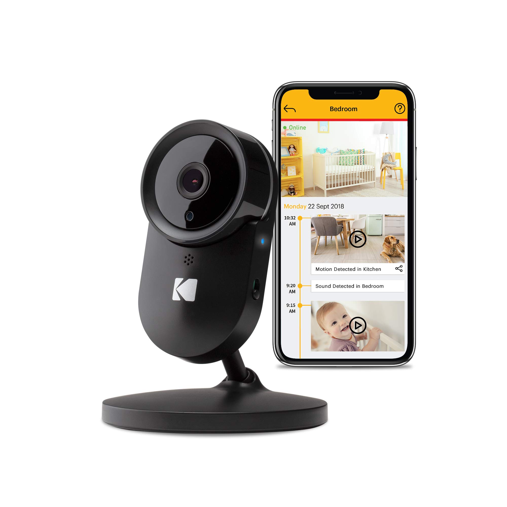 KODAK Cherish F680 Home Security Camera - 1080p HD Camera, Night Vision, 120-Degree View, Rechargeable Batteries and WiFi Mobile App