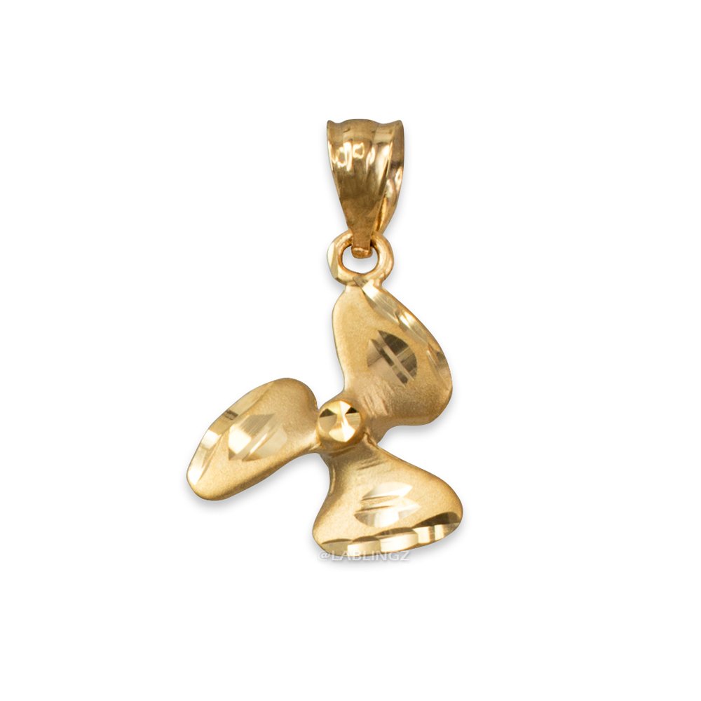 LA BLINGZ 10K Yellow Gold Satin DC Rotor Propeller Pendant