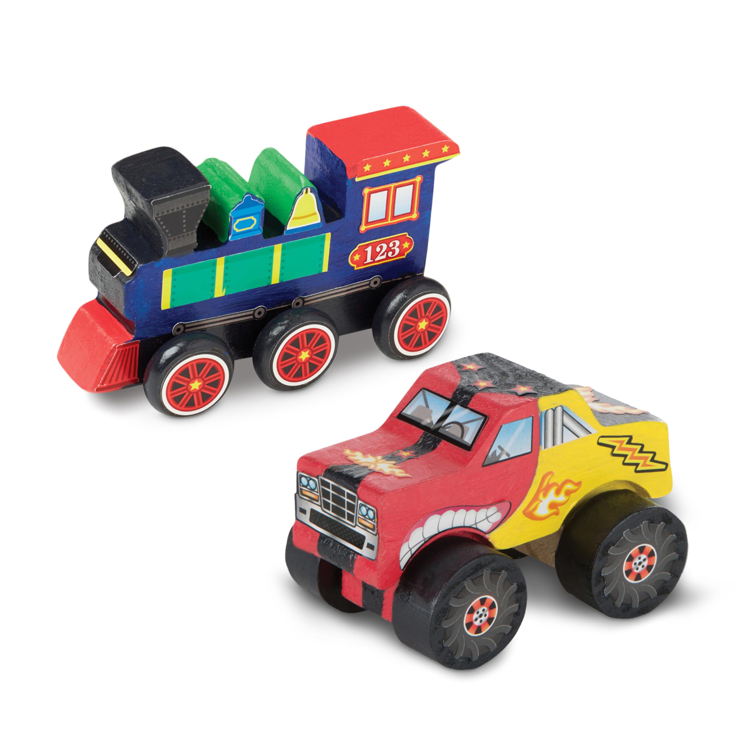 Melissa & Doug Created by Me! Paint & Decorate Your Own Wooden Vehicles Craft Kit For Kids 2 Pack β Monster Truck, Train
