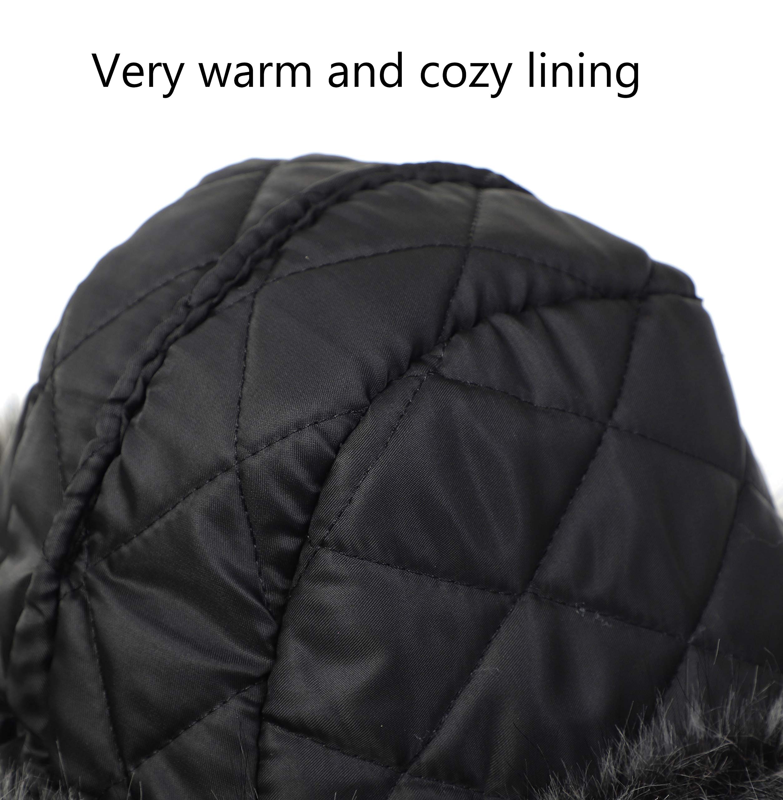 LA CARRIE Women's Faux Fur Hat Russian Cossack Pompom Cap for Winter Ski Snow(Black)