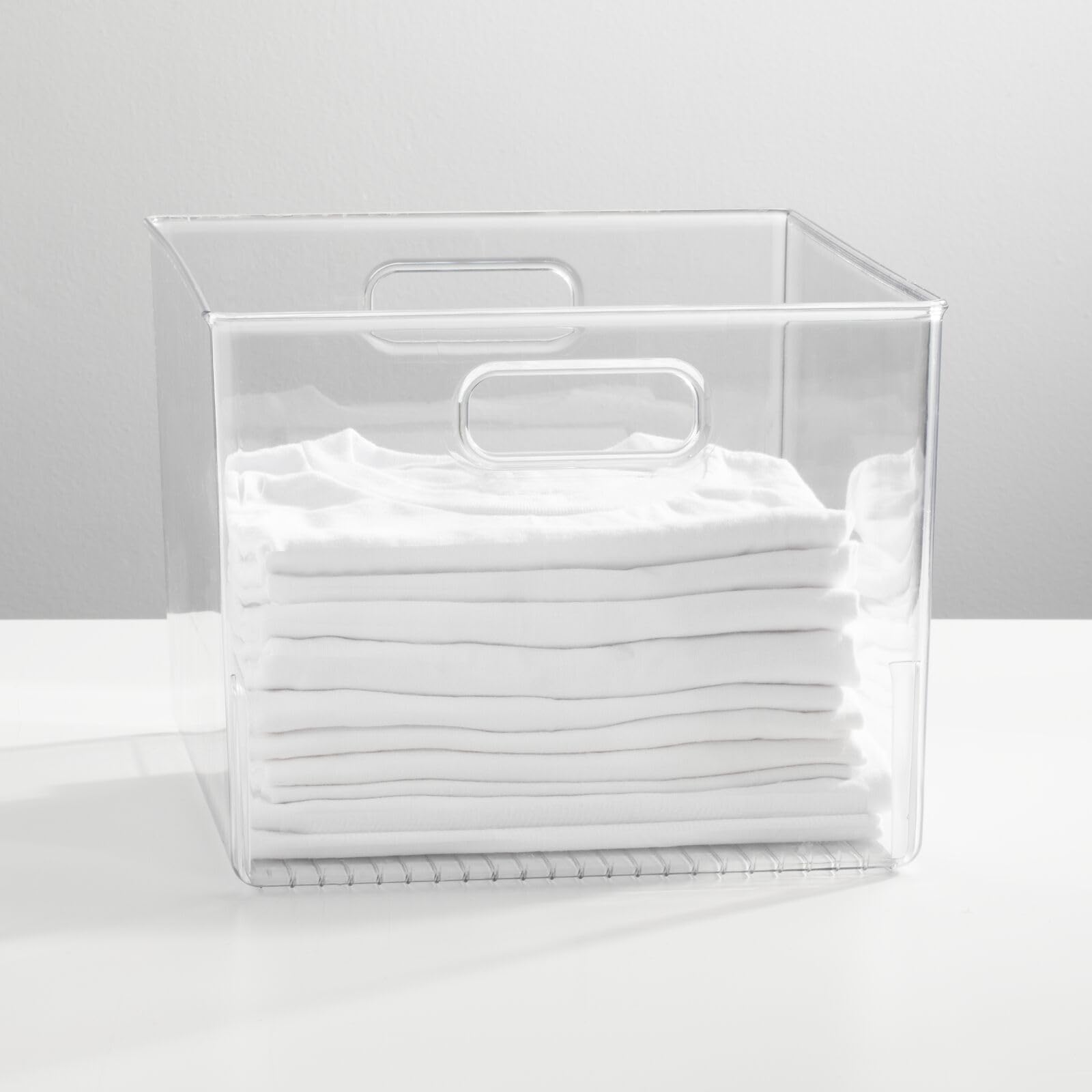 mDesign Large Plastic Storage Organizer Container Bin, Closet Organization for Hallway, Bedroom, Linen, Coat, and Entryway - Holds Clothing, Blankets, and Accessories, Ligne Collection, 8 Pack, Clear