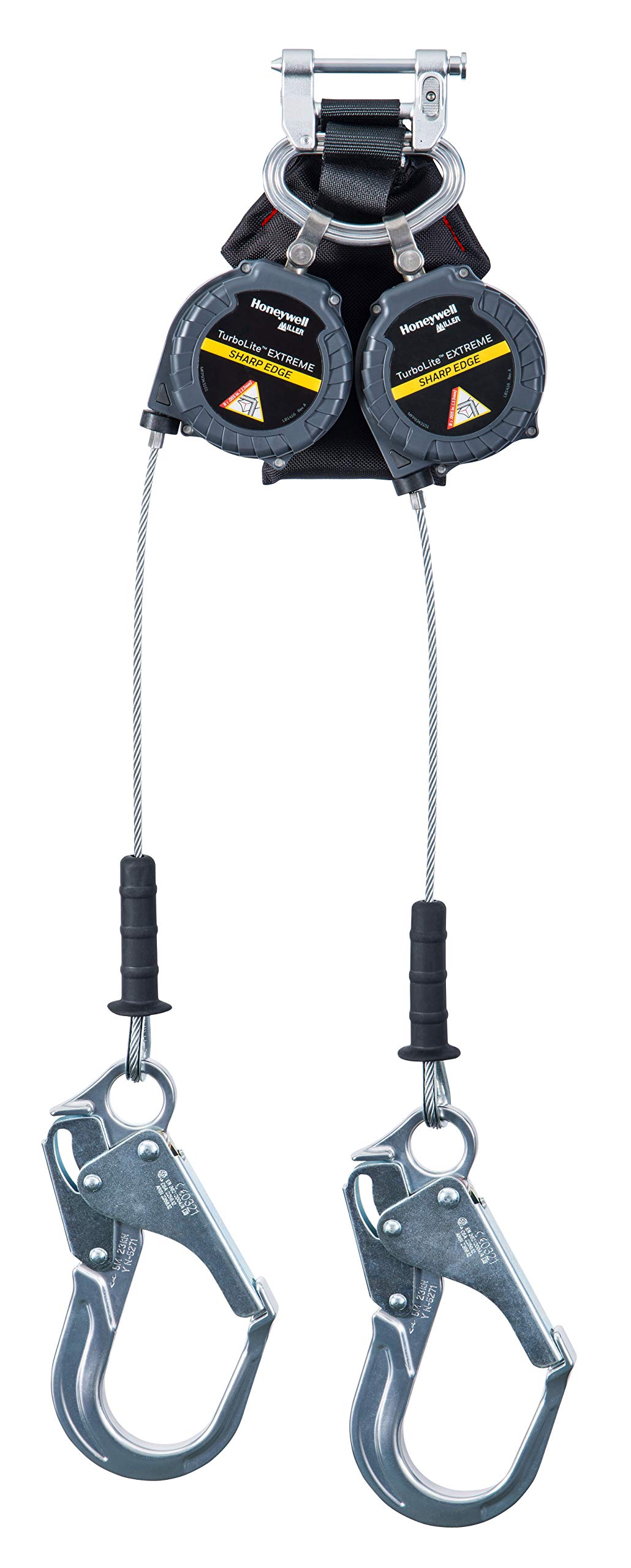 Miller by Honeywell TurboLite Edge Extreme Sharp Edge 9-Foot Twin Personal Fall Limiter with Aluminum Locking Rebar Hooks (MFLEC2-12/9FT), Gray