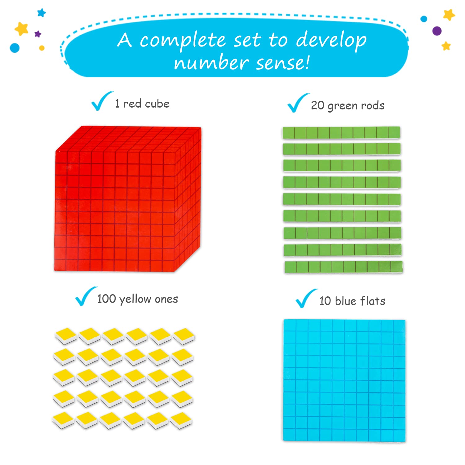Simply magic 131 PCS Jumbo Magnetic Base Ten Blocks for Math, Place Value Blocks, Magnetic Base 10 Blocks Set for Teachers, Math Blocks for Counting, Counting Blocks, Magnetic Math Manipulatives K-3