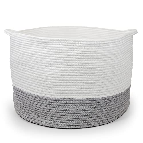 Porto Boutique Extra Large Cotton Rope Basket w/Handle for Home Organizing Decorative Cloth Fabric Hampers Toy Storage Bins for Shelves Towels Blanket Closet Bedroom Nursery Room XL, Grey