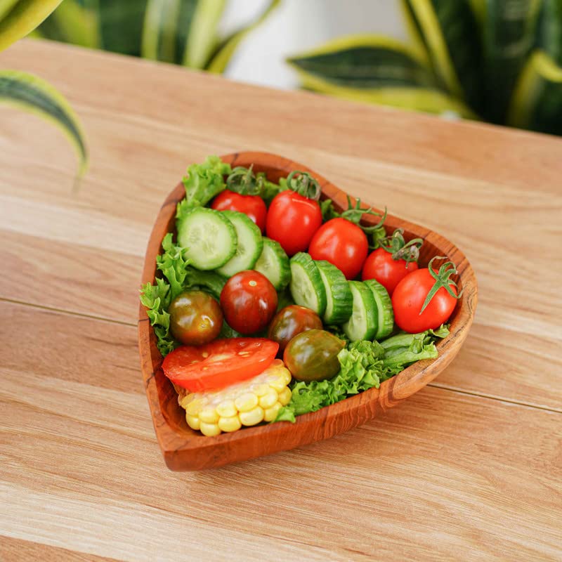 Rainforest Bowls Set of 2 Javanese Teak Wood Heart Bowls- 5" Diameter- Perfect for Daily Use, Hot & Cold Friendly, Ultra-Durable- Exclusive Luxury Custom Design Handcrafted by Indonesian Artisans