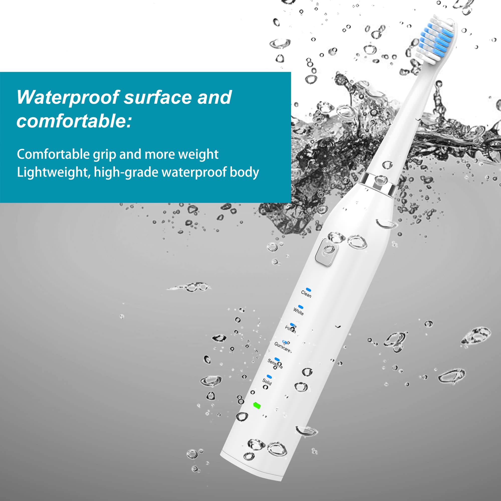 VDTG 2pcs White Electric Toothbrush, Adult Rechargeable Toothbrush, 6 Optional Modes and 2-Minute Built-in Timer, Waterproof Function, USB Fast Charging