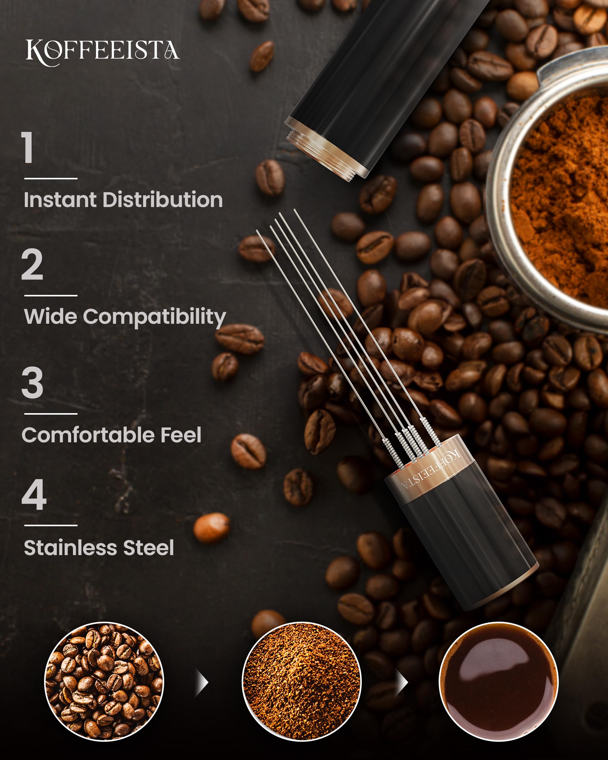Koffeeista WDT Espresso Distribution Tool, Barista Tools 5x0.35mm Stainless Steel Needles - Easy Open/Close, Portable & Stylish Espresso Stirrer, wdt Coffee Tool, Espresso Distributor, Espresso Whisk