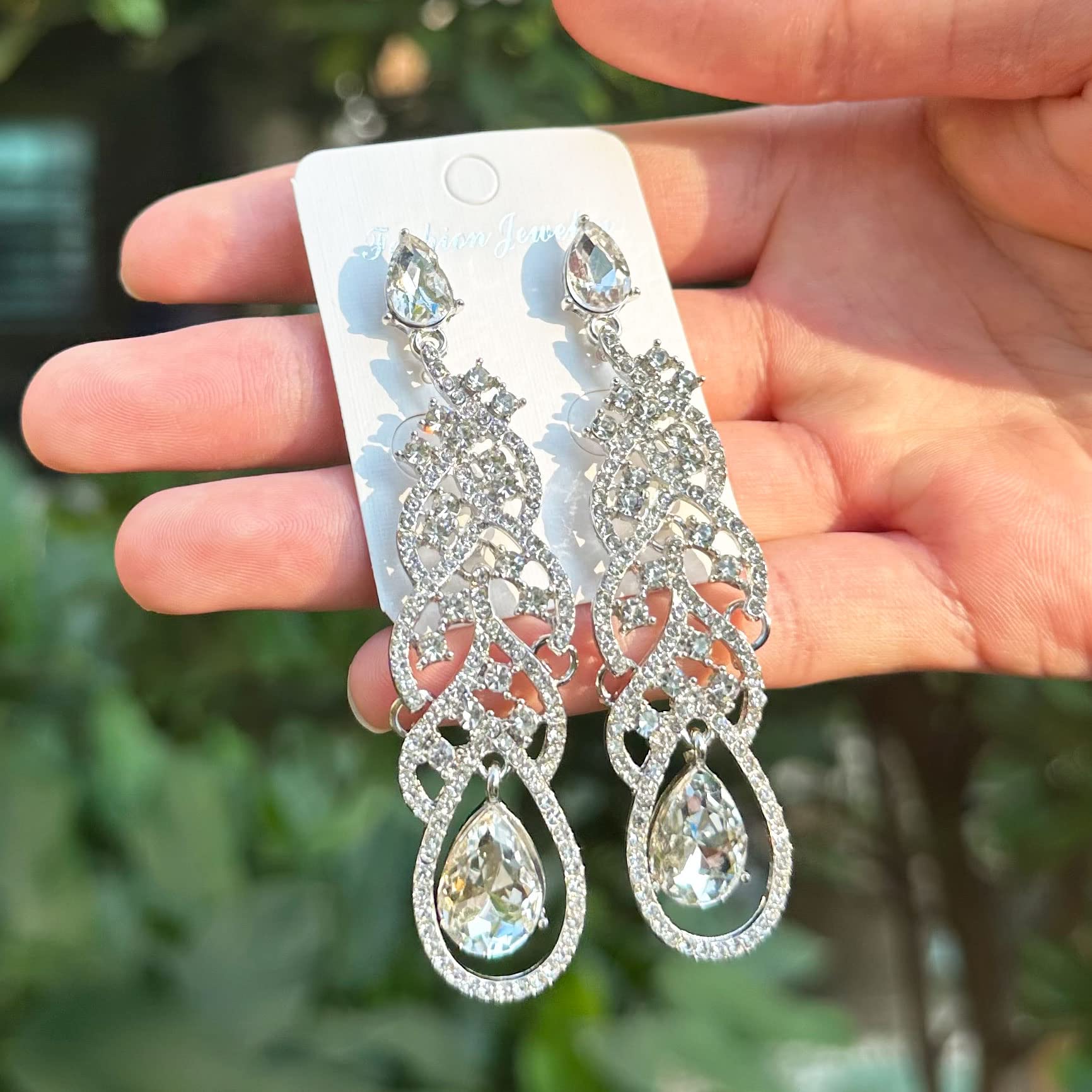 Silver Gold Wedding Earrings for Brides Women Crystal Rhinestone Beaded Emerald Cut Chandelier Earrings Infinity Dangle Earrings for Prom Party Style G