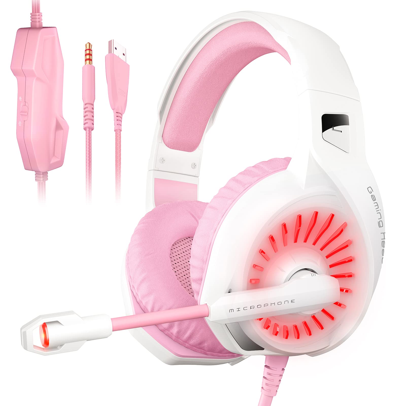 ONFINIO Gaming Headset PC Headphone with Surround Sound Stereo, PS4 Headset with Noise Canceling Mic & LED Light,Compatible with PC PS4 PS5 Xbox One Laptop Mac Phone Tablet