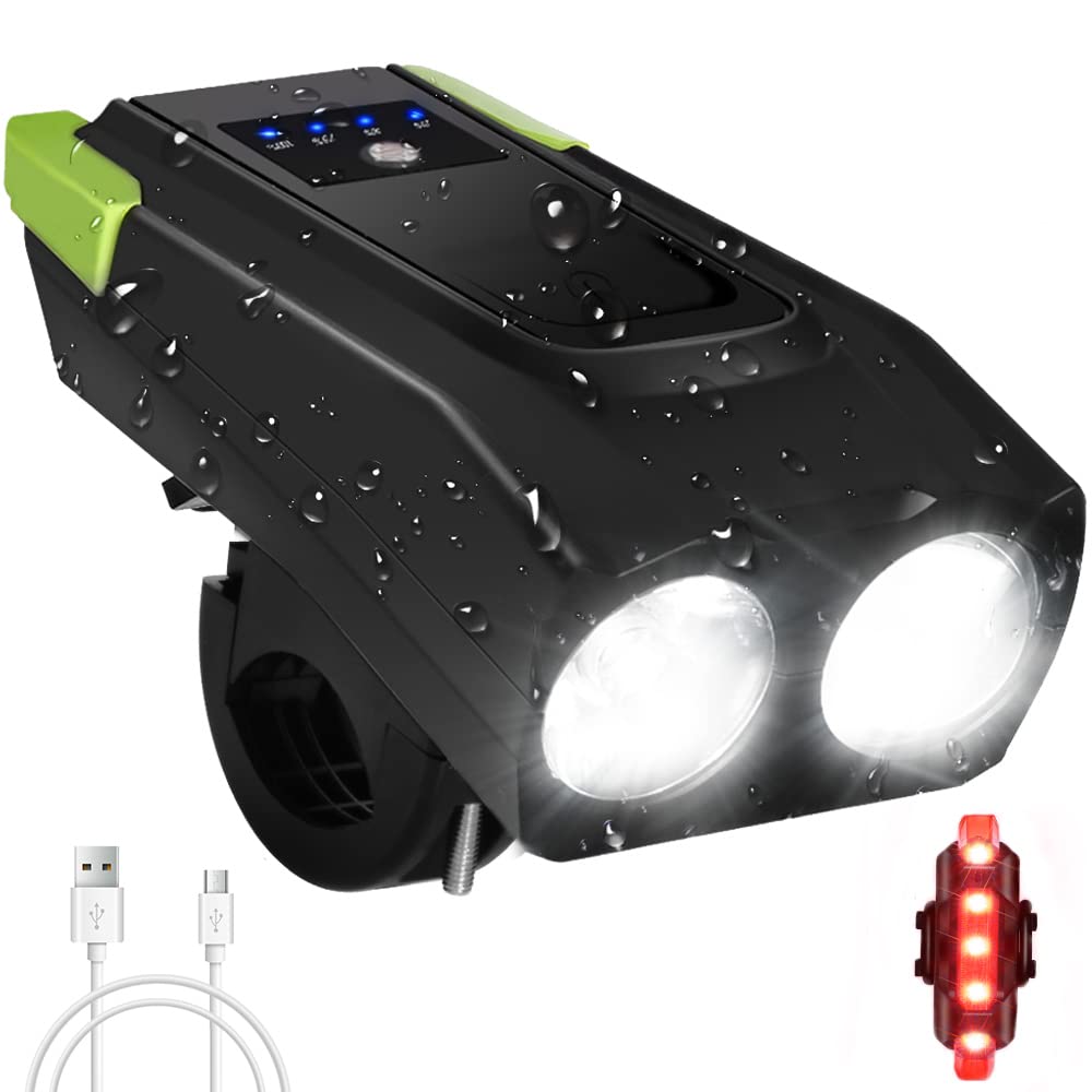 LETOUR LED Bike Light, Rechargeable Super Bright IPX6 Waterproof Bicycle Accessories Horn Speaker 2000mAh 800 Lumens Glare Flashlight