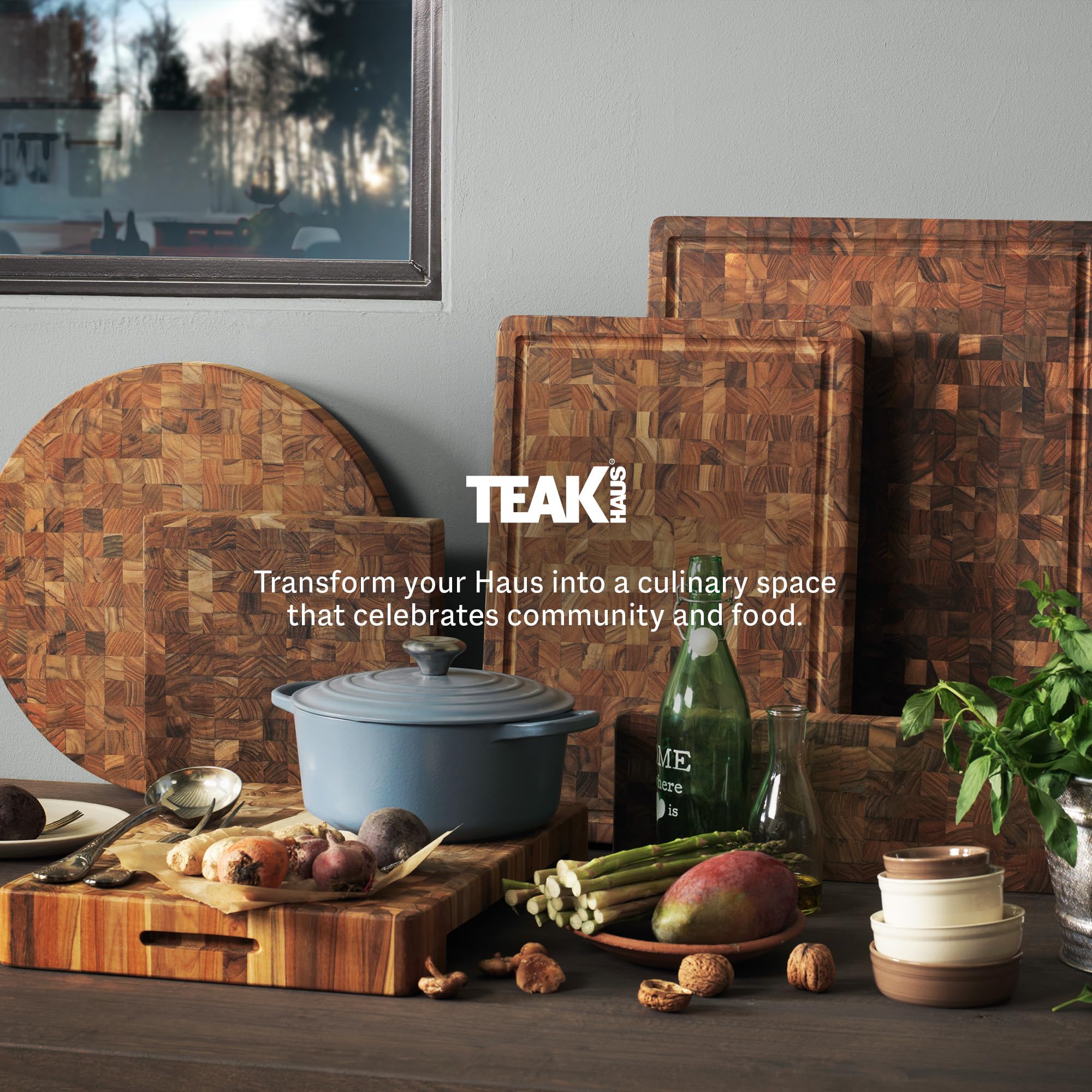 Teakhaus Butcher Block Cutting Board - Medium Thick Cutting Board with Juice Groove - Teak End Grain Wood - Knife Friendly - FSC Certified