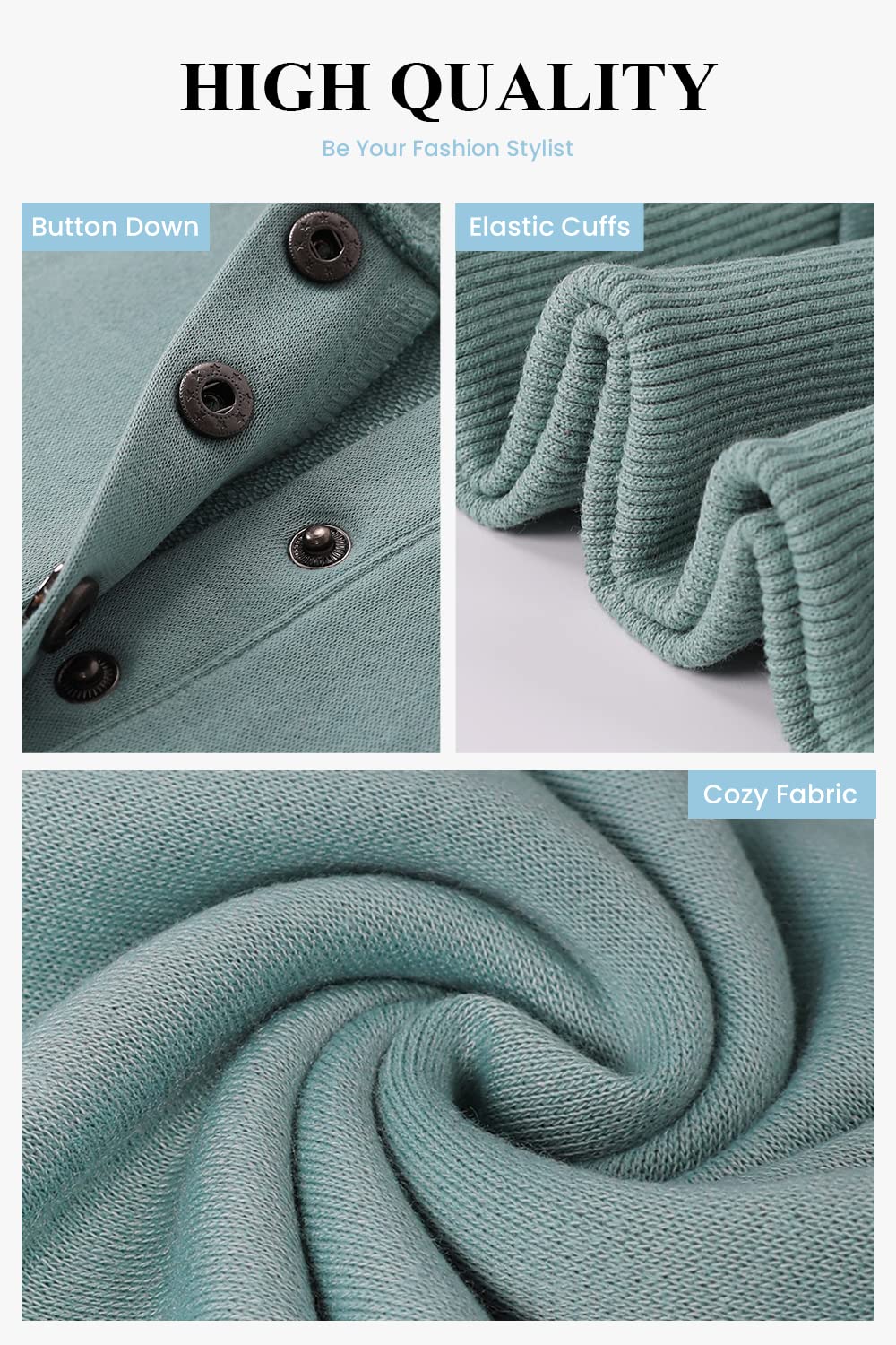 PRETTYGARDEN Women's Button Down Hoodies Long Sleeve Casual Drawstring Pullover Sweatshirts With Pockets(Large,Mint Green)