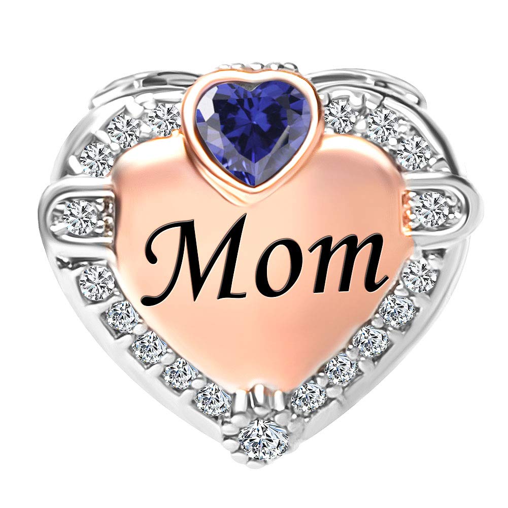 LovelyCharms Rose Gold Love Mom Charm Simulated January Birthstone Heart Bead for Bracelet