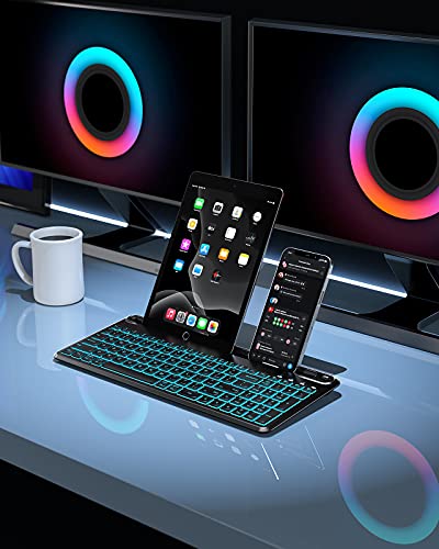 seenda Backlit Multi-Device Bluetooth Keyboard for Tablet Phone Computer - Wireless Illuminated Rechargeable Keyboard with Number Pad Connect Up to 4 Devices Compatible Mac Android iOS Windows