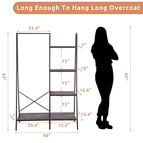 YOUDENOVA Clothing Rack with Bottom Shelve, Industrial Garment Rack with 3 Mesh Shelves, Freestanding Closet Heavy Duty with 2 Fabric Storage Boxes