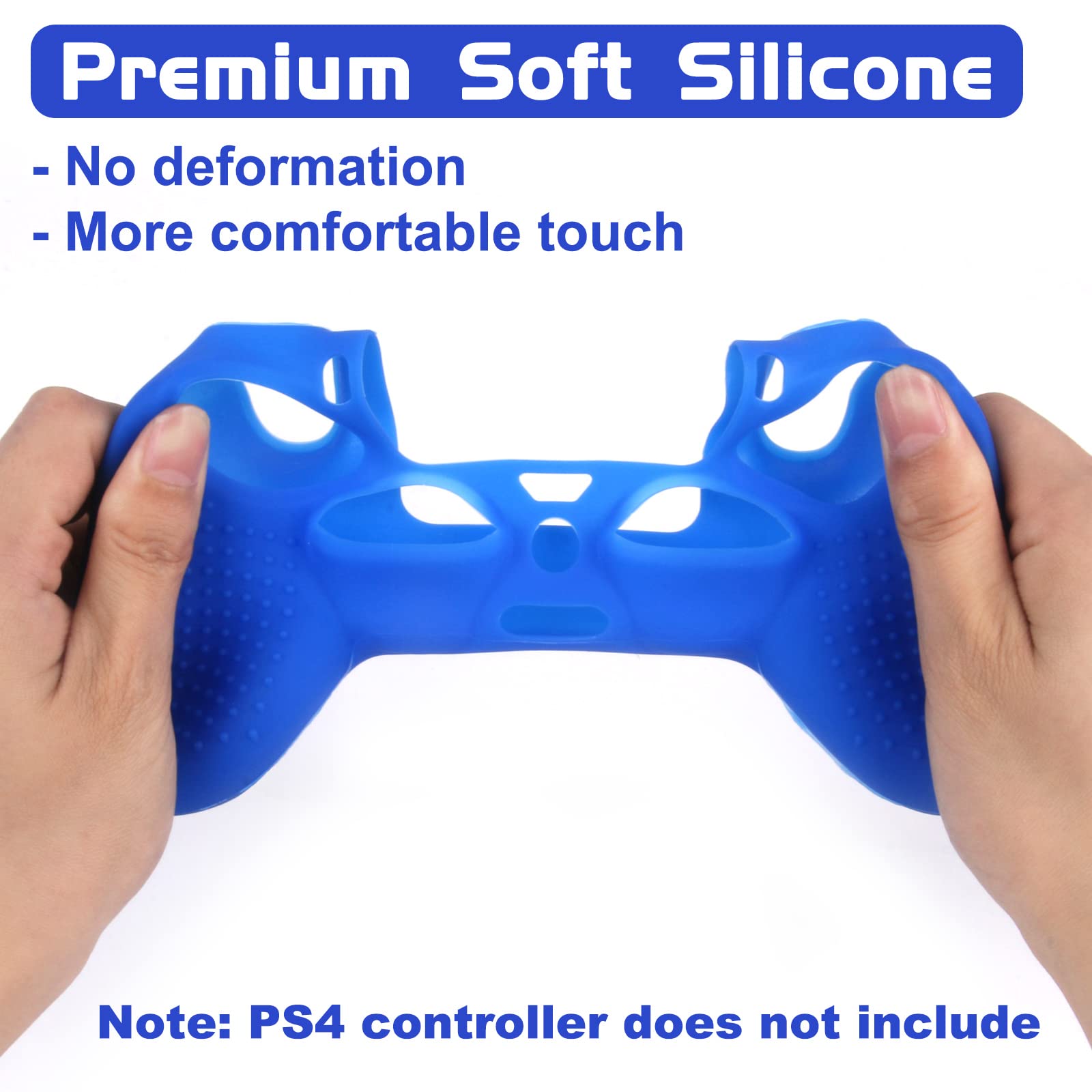 Silicone Cover Compatible with PS4 Controller, Anti-Slip Silicone Controller Skins Protector Compatible with /PS4 Slim/PS4 Pro Controller with 4 Pairs of Thumb Grips, 1Pieces Blue