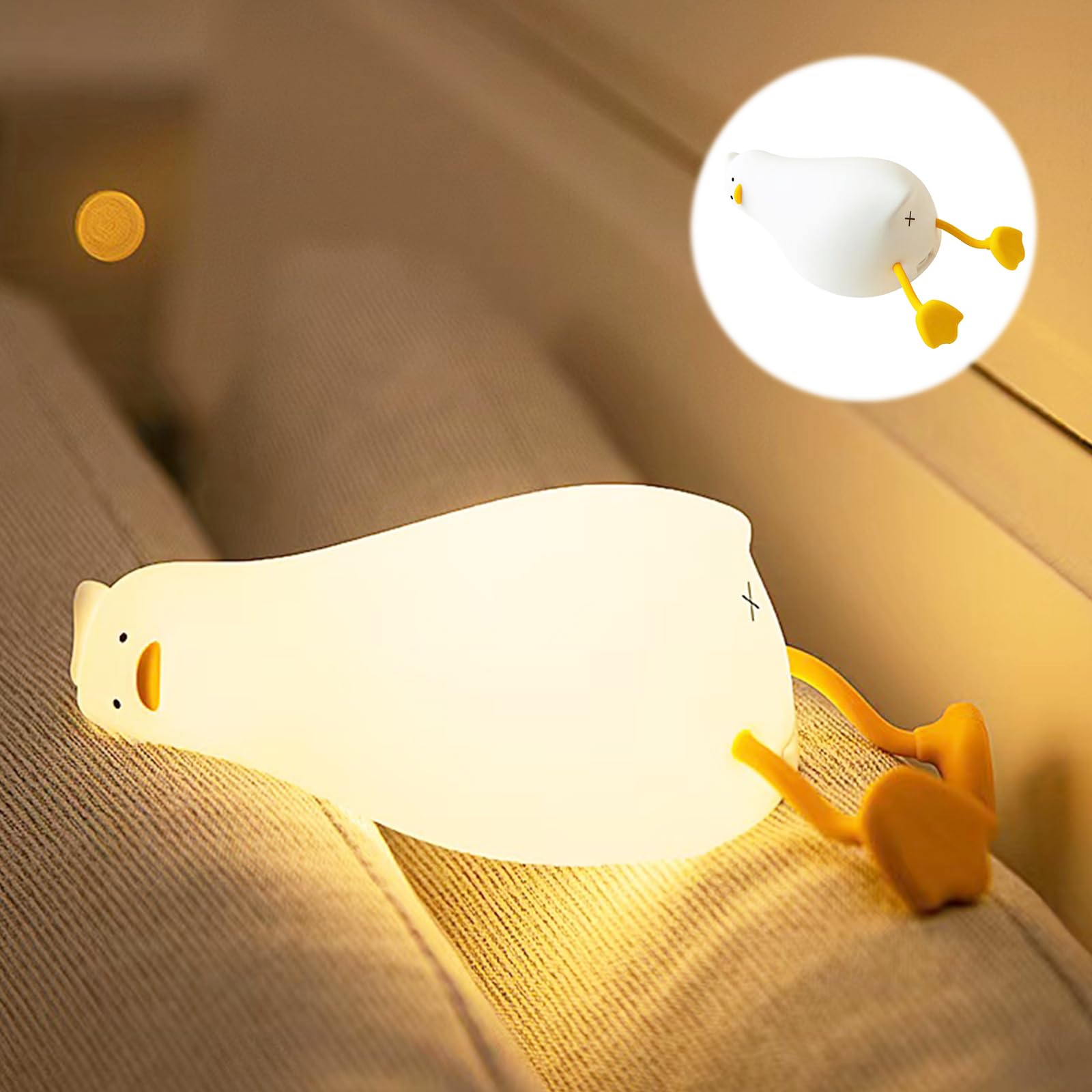 WTORSLD Lying Flat Duck Night Light,Animal Night Light,Adorable Rechargeable Duck Night Light for Kids - Adjustable Brightness, Timer, and Touch Control Breastfeeding Bedside Touch Night Light。