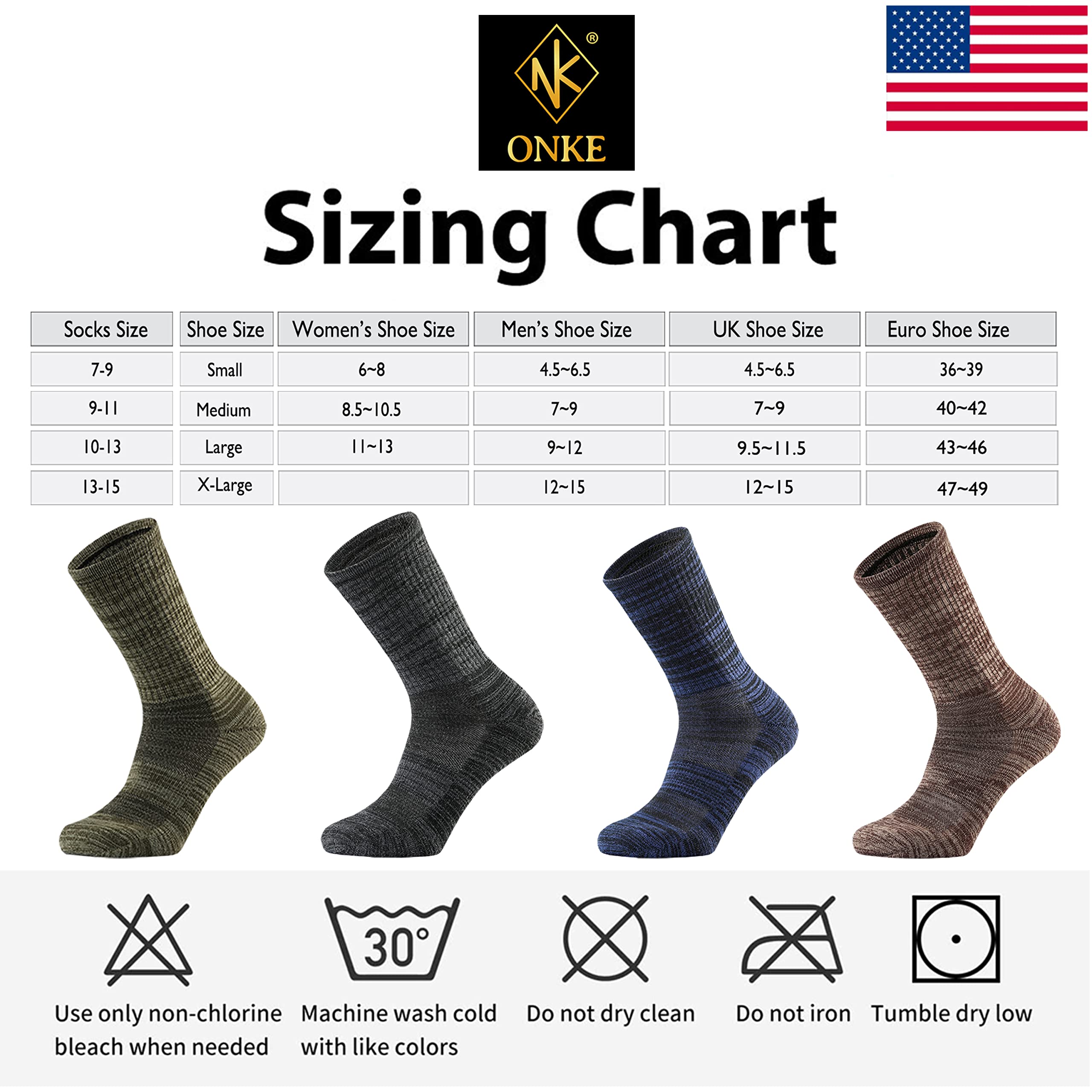 ONKE Merino Wool Cushion Crew Socks for Men Outdoor Hiking Hike Moisture Wicking Control Lightweight Breathable Performance(MultiColor2 XL)