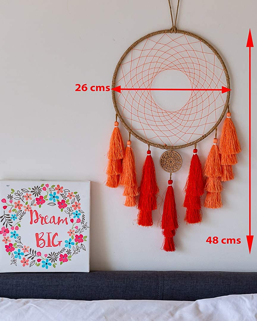 Now Is Now Boho Fall Autumn Rustic Urban Vibrant Wall Decor Amber Tassels Web Dream Catcher Hanging Height 23.6 in (60 cms),