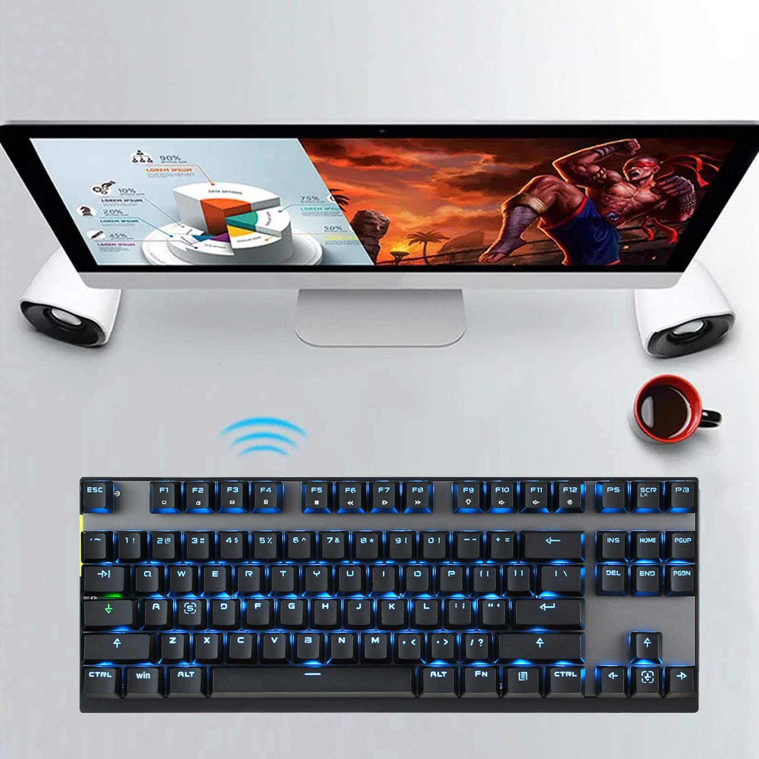 MOTOSPEED 2.4GHz Wireless/Wired Mechanical Keyboard 87Keys Led Backlit Brown Switches Type-C Gaming Keyboard for Gaming and Typing,Compatible for Mac/PC/Laptop