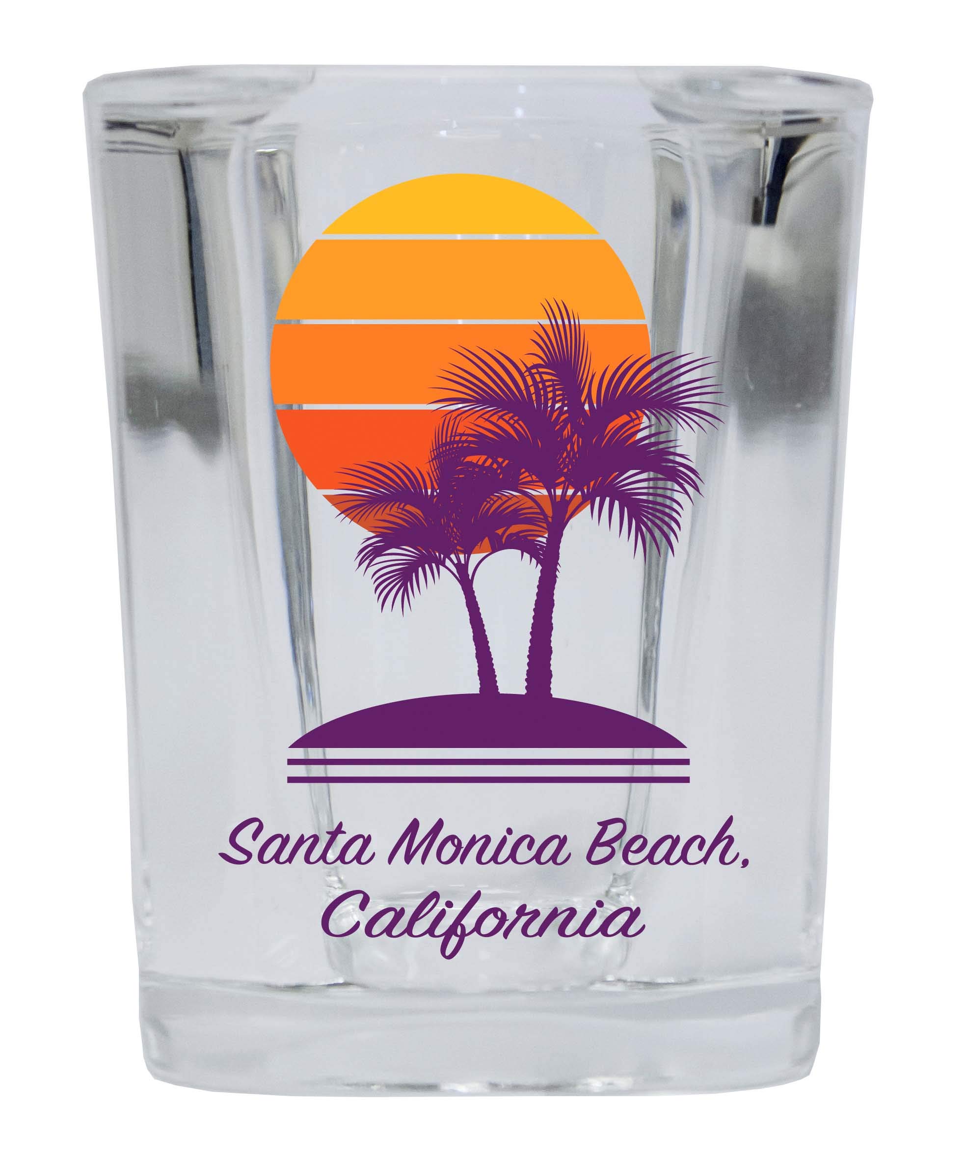R and R Imports Santa Monica Beach California Souvenir 2 Ounce Square Shot Glass Palm Design